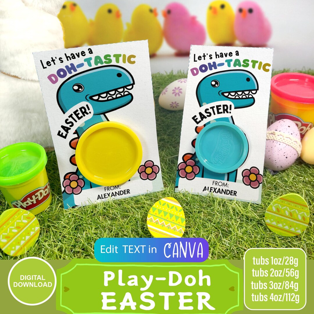 Easter Play-doh Holder Card, Cute Dinosaur, Non-candy Classroom Gift ...