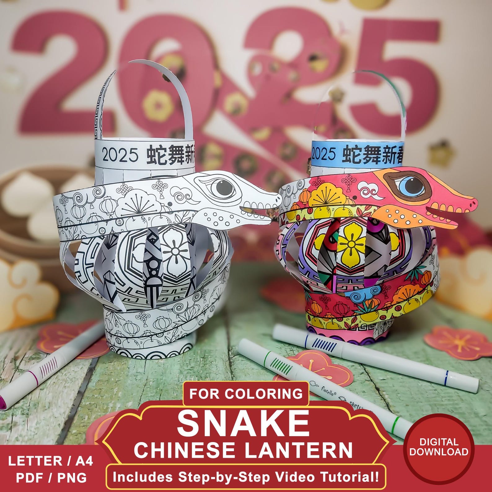 Coloring Chinese New Year Paper Lantern Craft Kit, Printable DIY ...