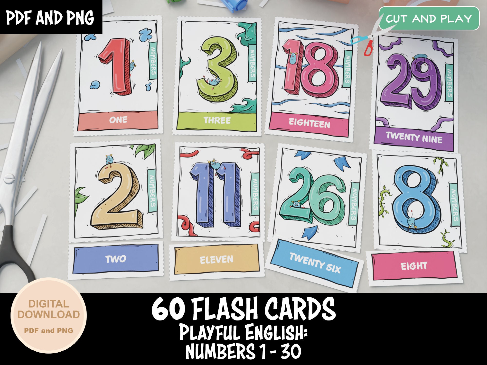 Printable Preschool Flashcards Numbers 1-30 Vibrant Colors - Etsy