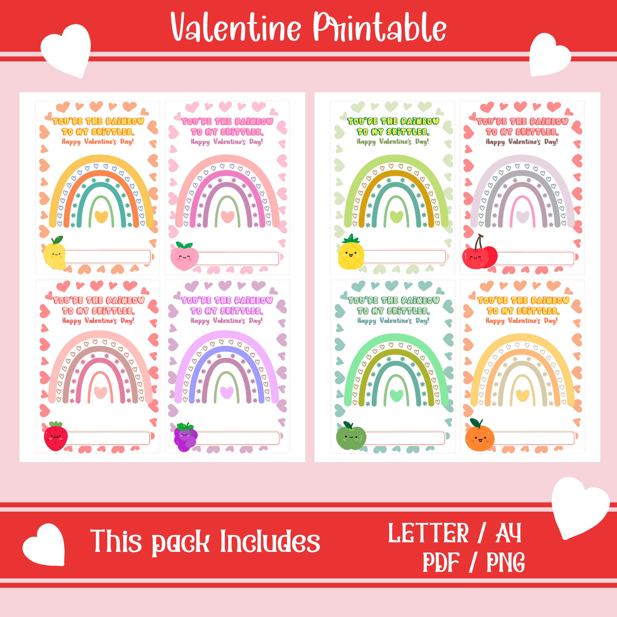 Sweet Rainbow Wishes Printable Skittles-themed Valentine's Cards, Share ...