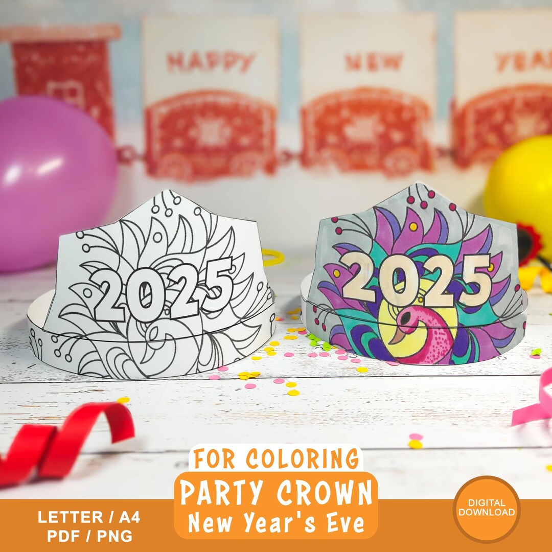 Coloring DIY Kids New Year's Eve Party Hat Printable Craft for ...