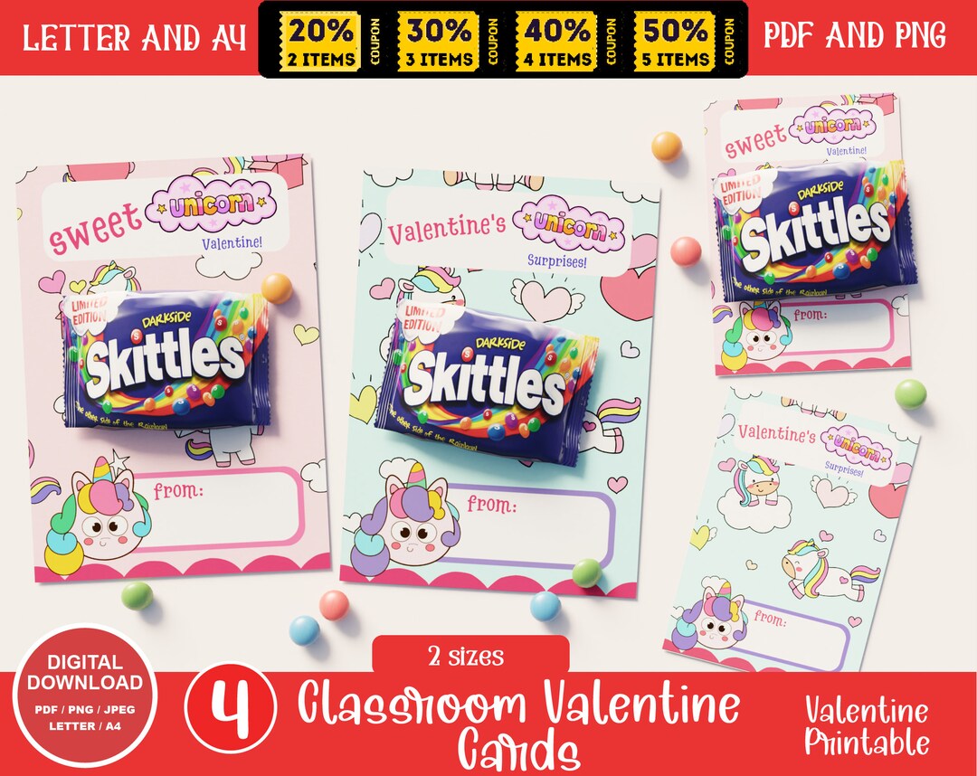 Sweet Rainbow Wishes Printable Skittles-themed Valentine's Cards, Share ...