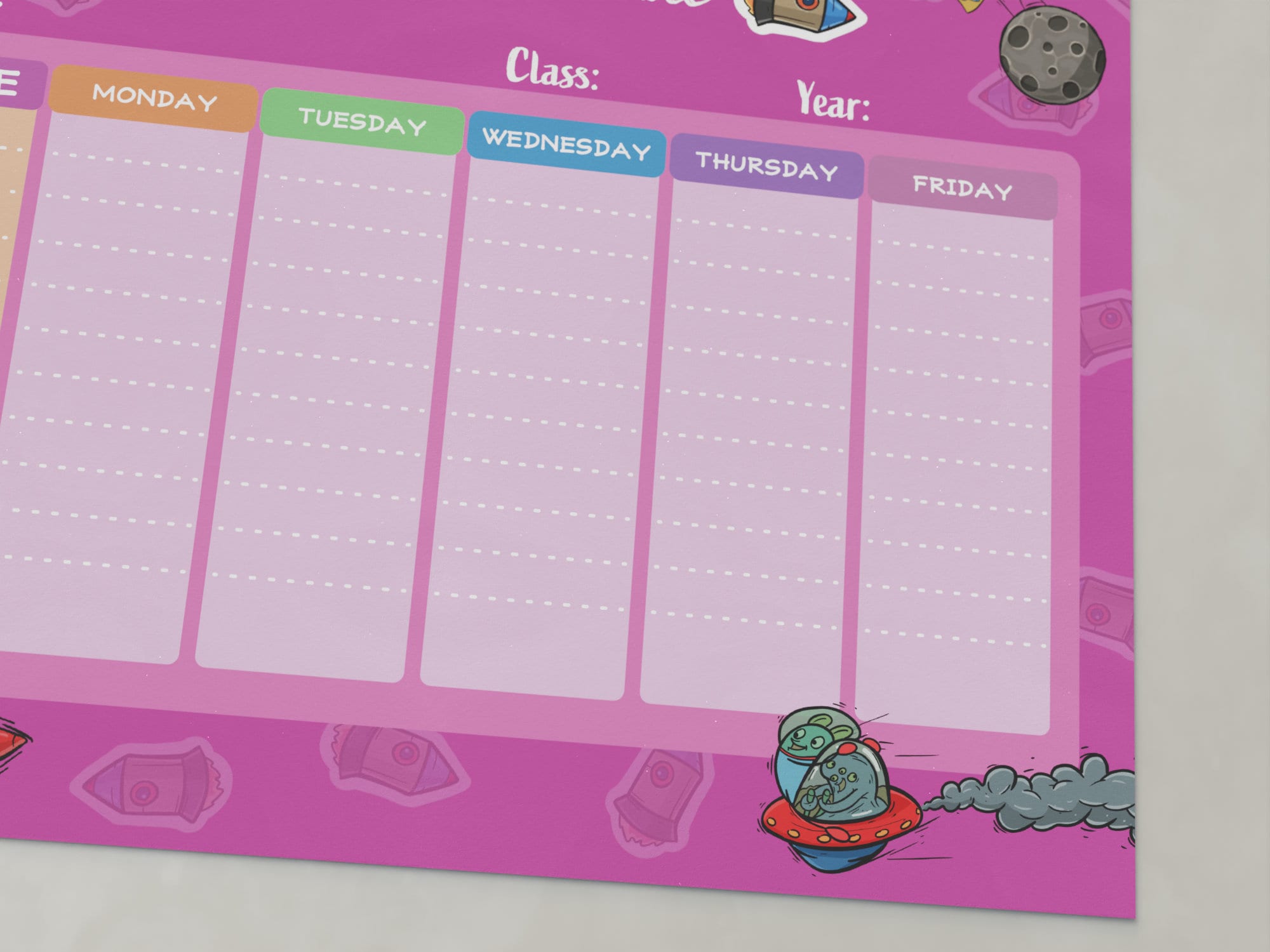 Pink Space-themed School Timetables for Kids - Instant Download in PNG ...