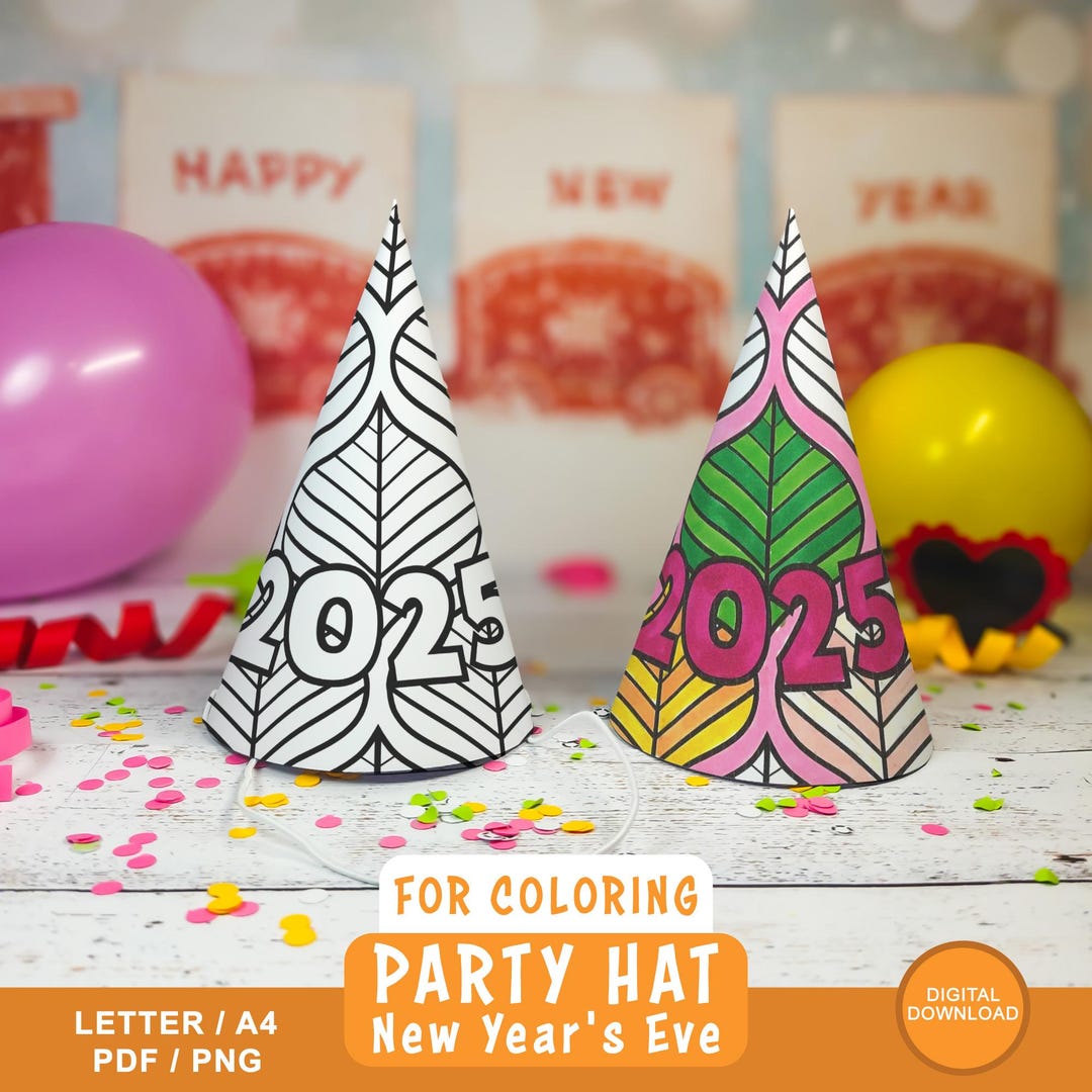 Coloring DIY Kids New Year's Eve Party Hat Printable Craft for ...