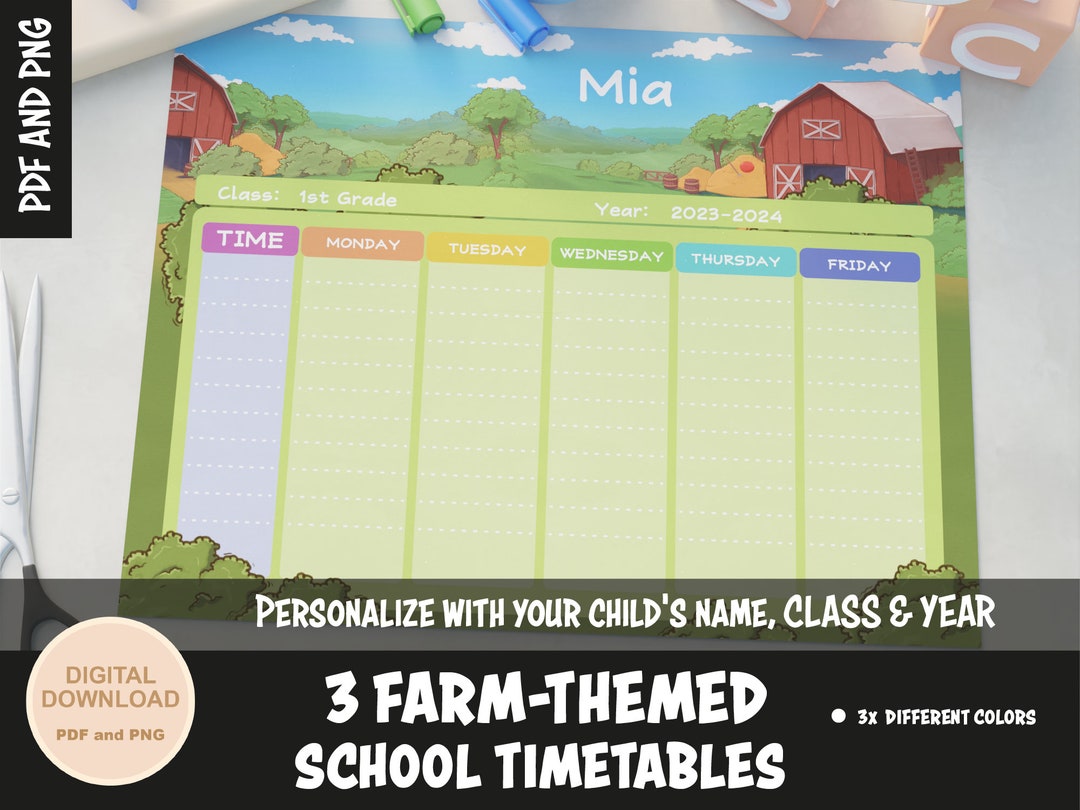 Personalized Farm-themed School Timetables for Kids Custom - Etsy