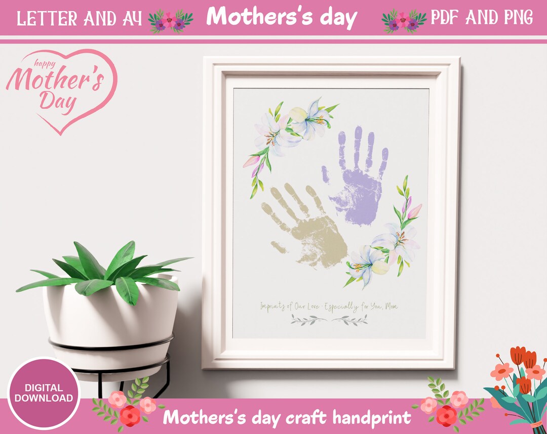 Mother's Day Handprint Art Print Floral Bouquet Keepsake for Mom ...