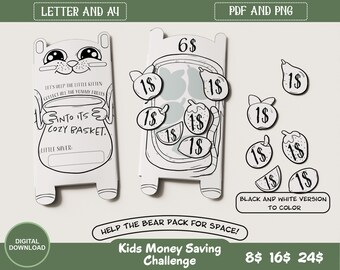 Kids' Money Saving Challenge Blank Savings Tracker Printable, Fun Kids ...
