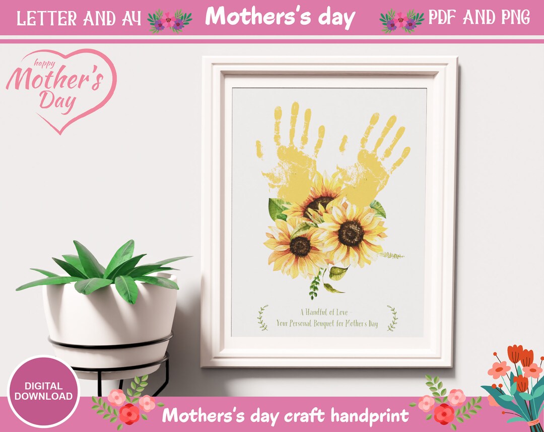 Mother's Day Handprint Art Print Floral Bouquet Keepsake for Mom ...
