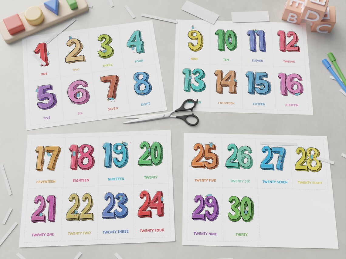 Printable Preschool Flashcards Numbers 1-30 Vibrant Colors - Etsy