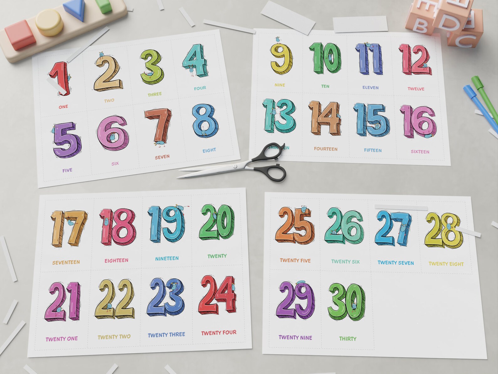 Printable Preschool Flashcards Numbers 1-30 Vibrant Colors Numerals - Etsy