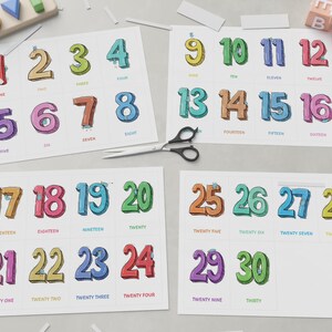 Printable Preschool Flashcards Numbers 1-30 Vibrant Colors Numerals - Etsy