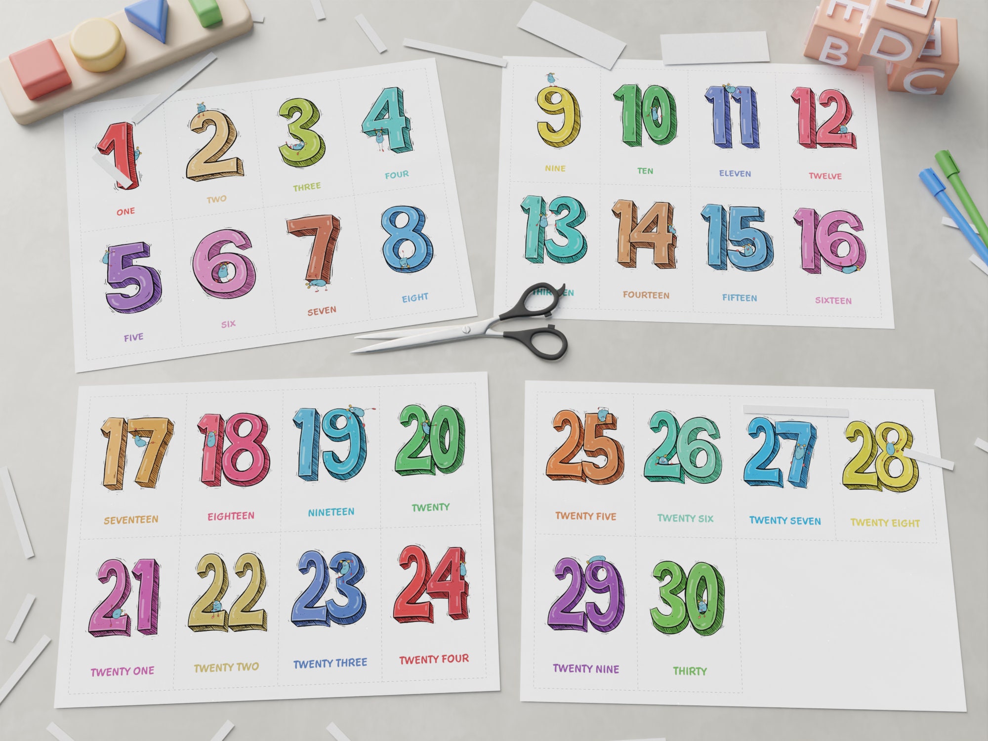 Printable Preschool Flashcards Numbers 1-30 Vibrant Colors Numerals - Etsy