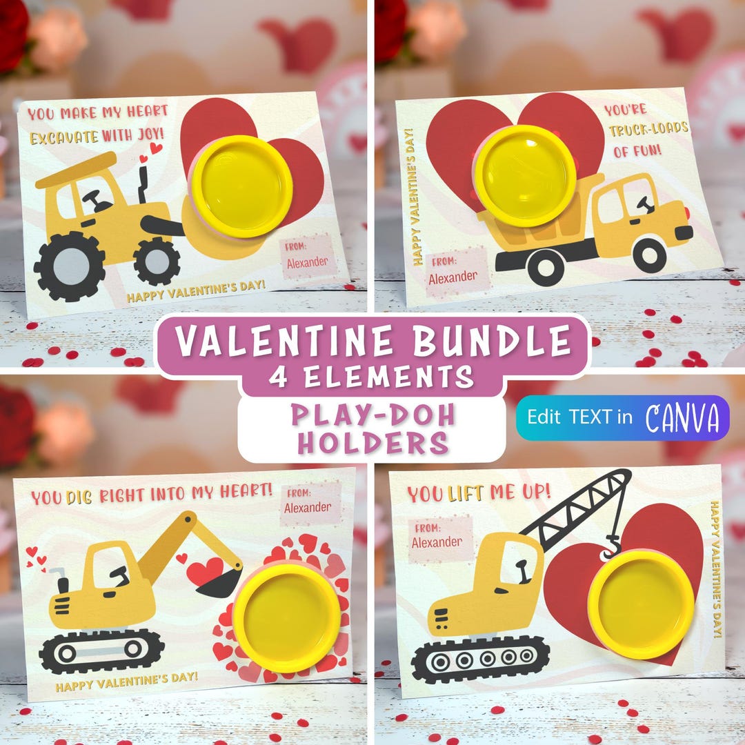 Editable Set Play-doh Truck Valentine's Holder, Non-candy Classroom ...
