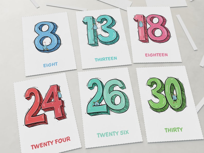 Printable Preschool Flashcards Numbers 1-30 Vibrant Colors Numerals - Etsy