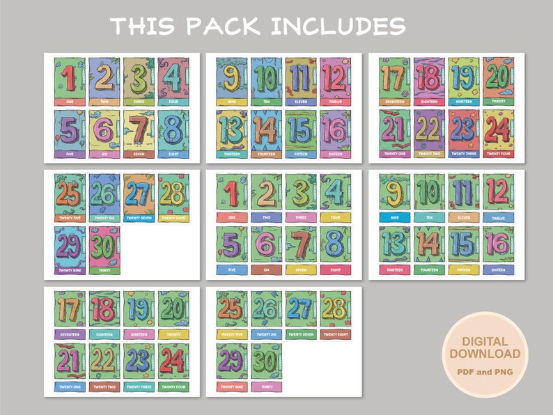Printable Preschool Flashcards Numbers 1-30 Vibrant Colors - Etsy