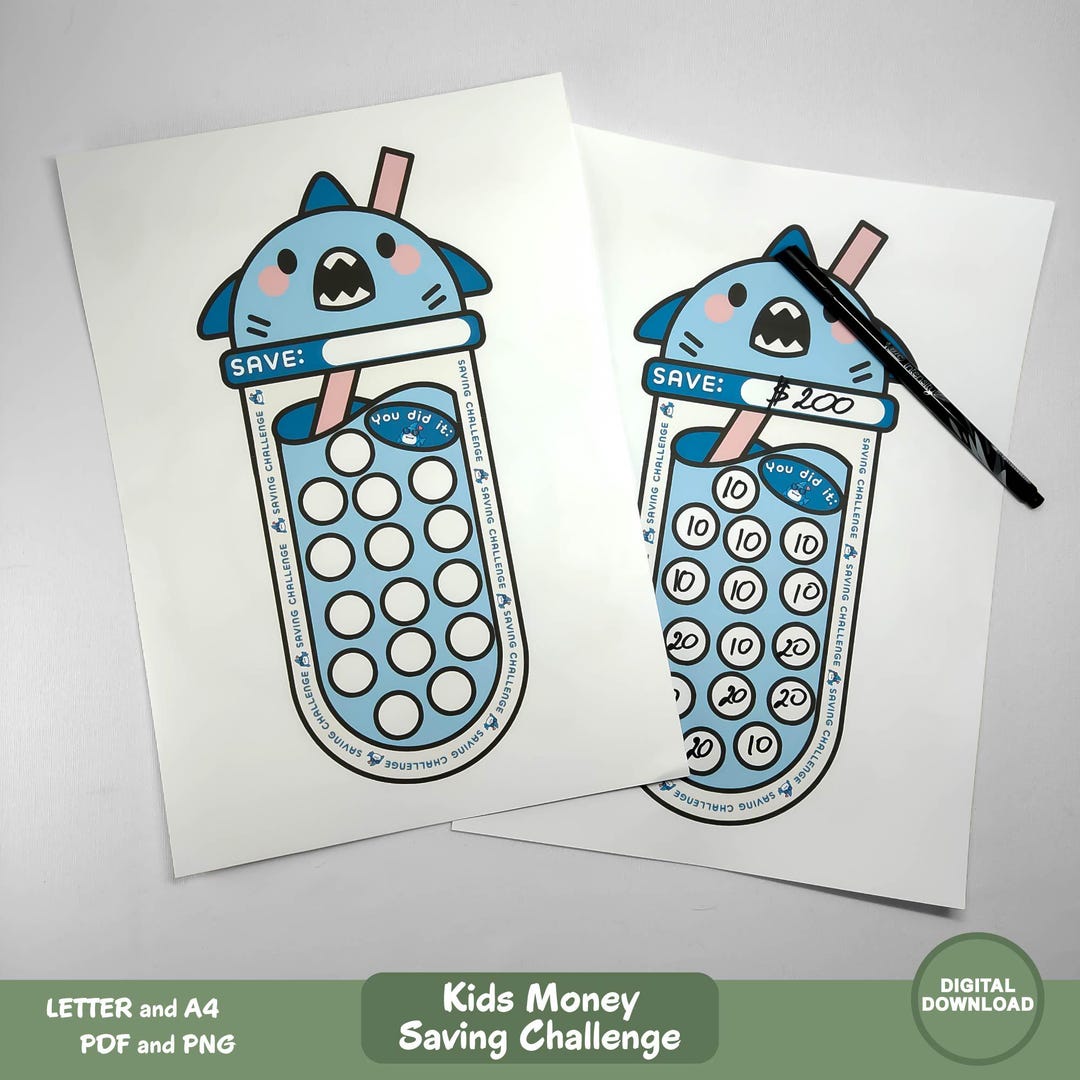 Kids' Money Saving Challenge Blank Savings Tracker Printable, Fun Kids ...