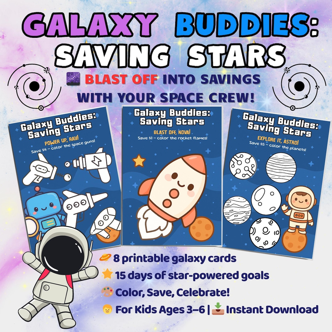 Galaxy Savings Challenge for Kids | Printable A6 Tracker for Toddler ...