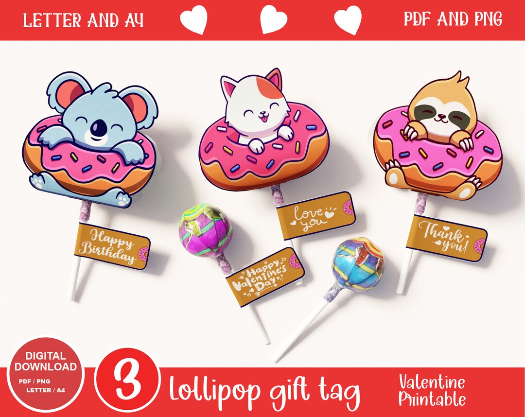Lollipop Valentine Tags for Kids' Classroom, Delightful DIY Printable ...