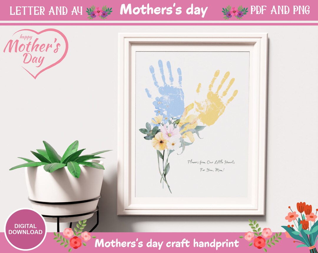 Mother's Day Handprint Art Print Floral Bouquet Keepsake for Mom ...