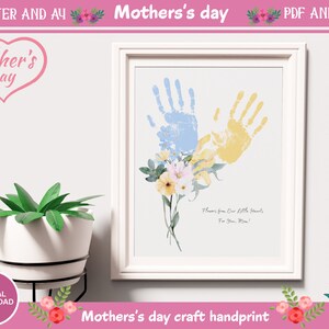 Mother's Day Handprint Art Print Floral Bouquet Keepsake for Mom ...