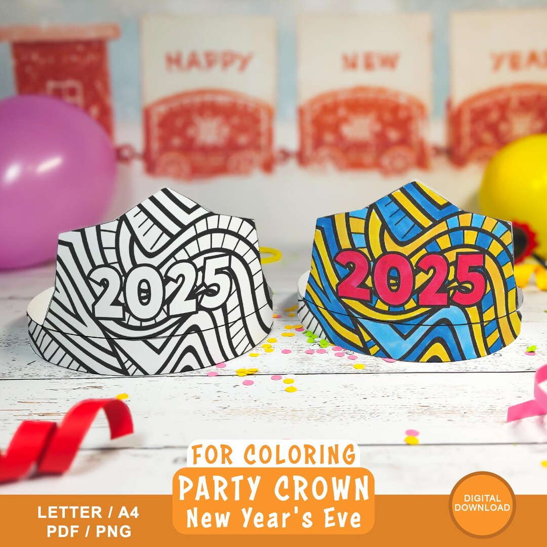 Coloring DIY Kids New Year's Eve Party Hat Printable Craft for ...