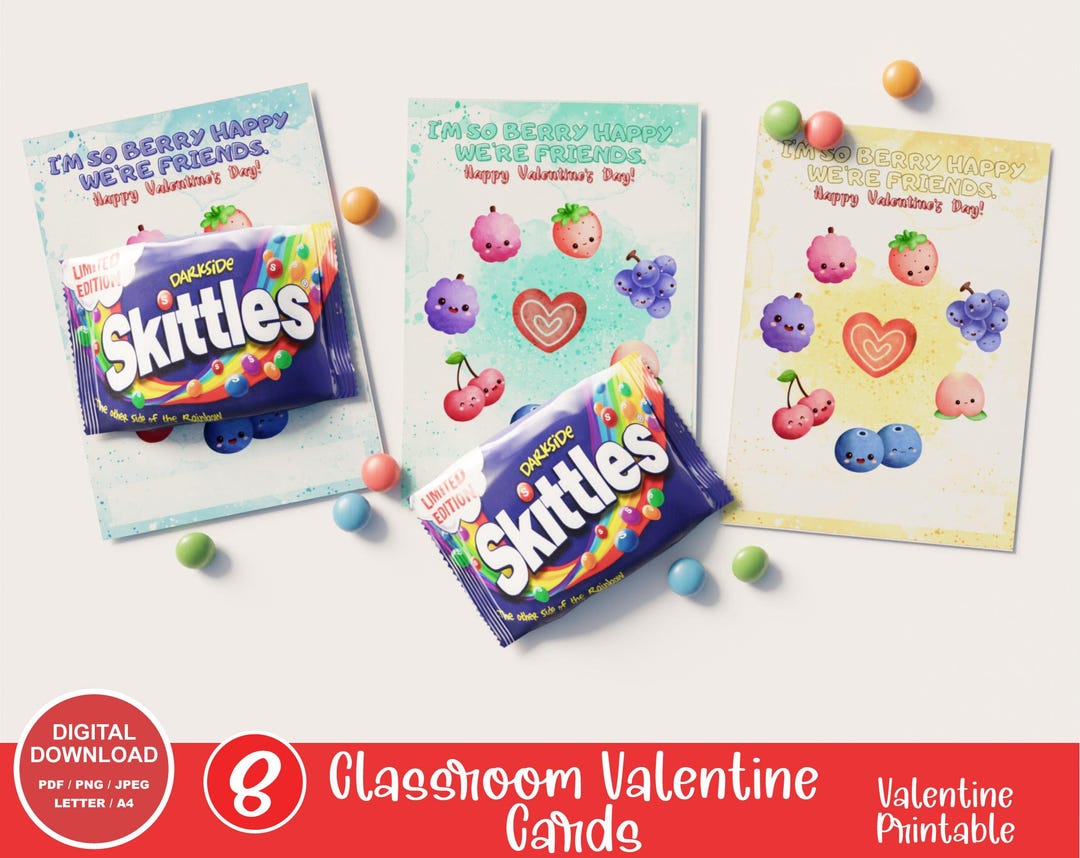 Sweet Rainbow Wishes Printable Skittles-themed Valentine's Cards, Share ...