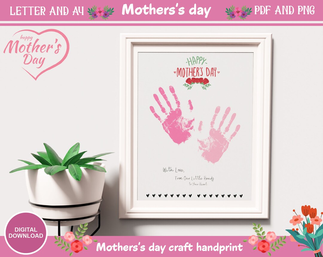 Mother's Day Handprint Art Print - Gift Keepsake for Mom, Floral Cute ...