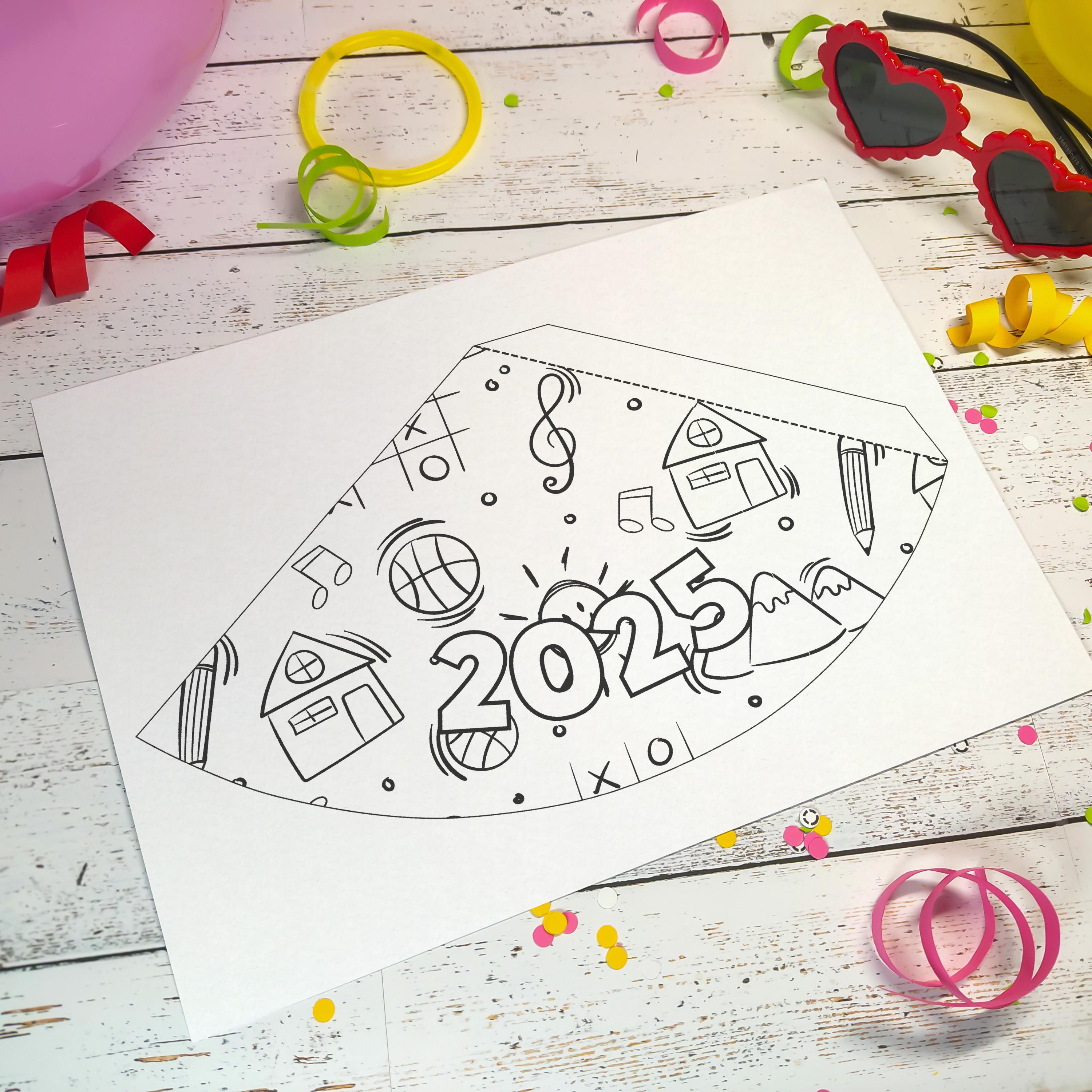 Coloring DIY Kids New Year's Eve Party Hat Printable Craft for ...