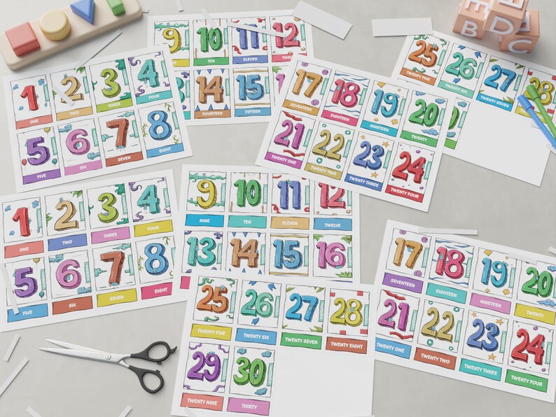 Printable Preschool Flashcards Numbers 1-30 Vibrant Colors Two Sets ...