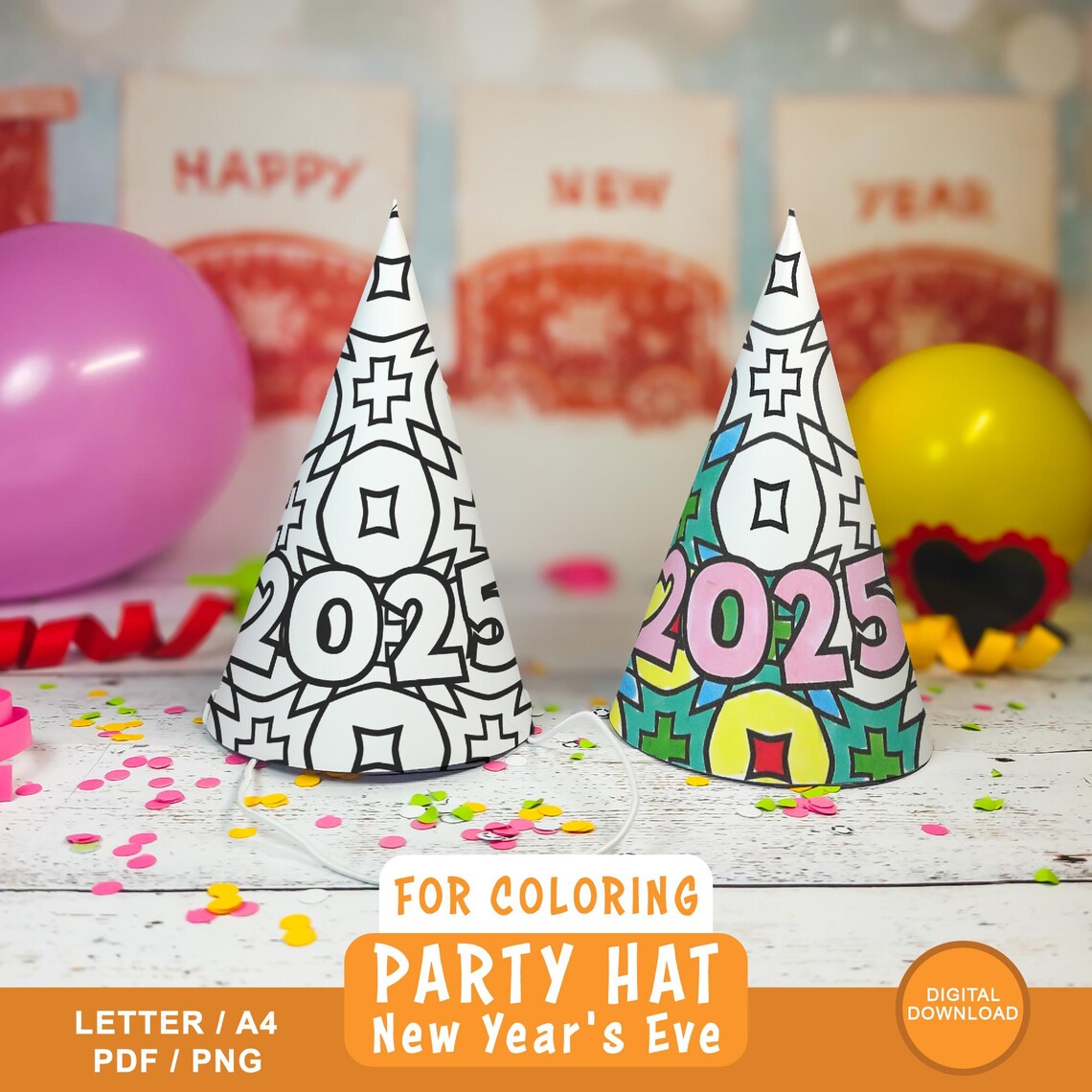 Coloring DIY Kids New Year's Eve Party Hat Printable Craft for ...
