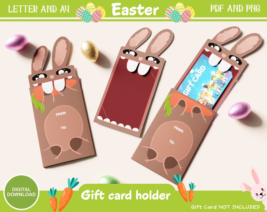 Easter Bunny Gift Card Holder Printable Foldable Card With Sweet Easter ...