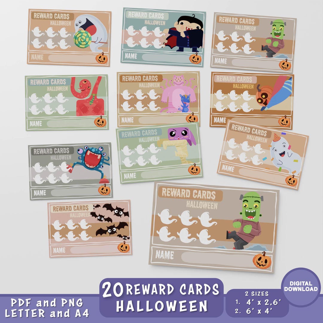 Reward Cards for Toddlers 10 Halloween Characters Progress Ghosts ...