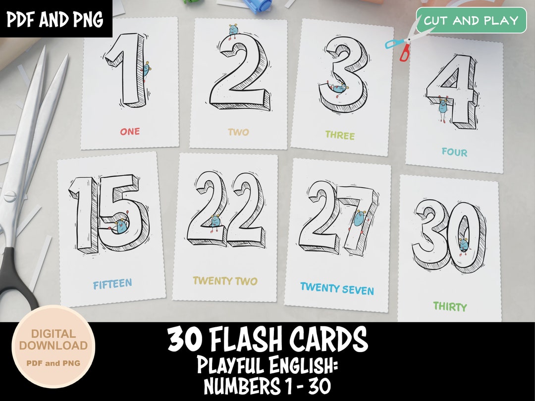 Printable Preschool Flashcards Numbers 1-30 for Coloring - Etsy