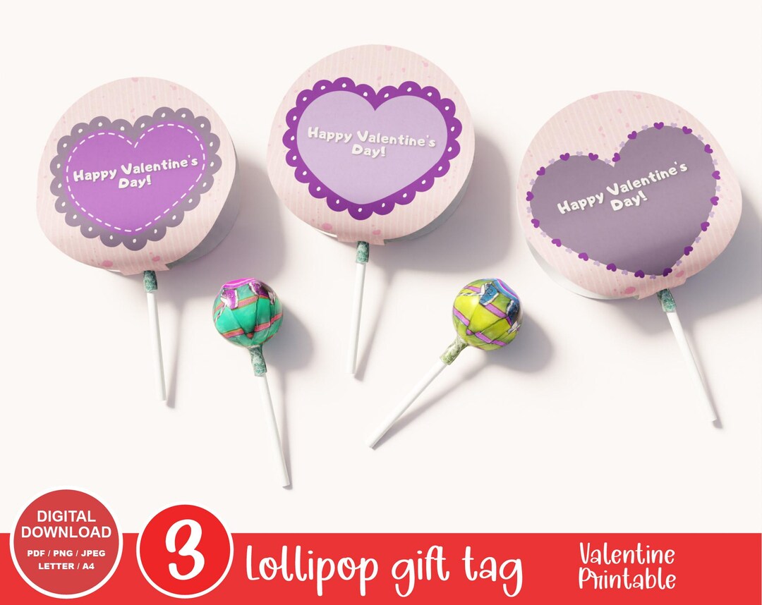 Purple Lollipop Valentine Tags for Kids' Classroom, Delightful DIY ...
