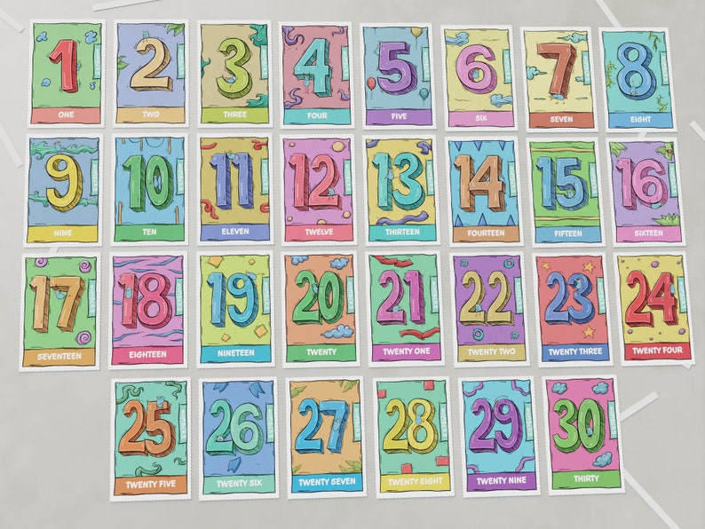 Printable Preschool Flashcards Numbers 1-30 Vibrant Colors Two Sets ...