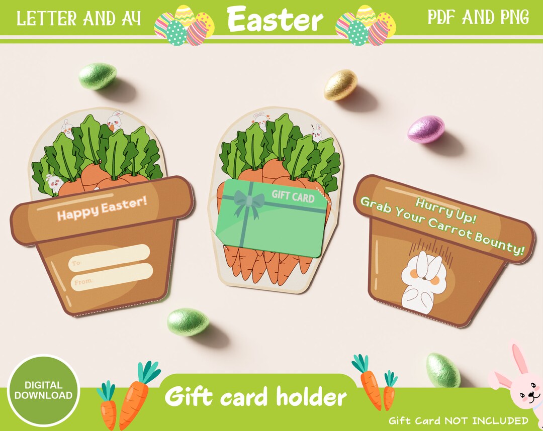 Easter Bunny Gift Card Holder Printable Foldable Card With Sweet Easter ...