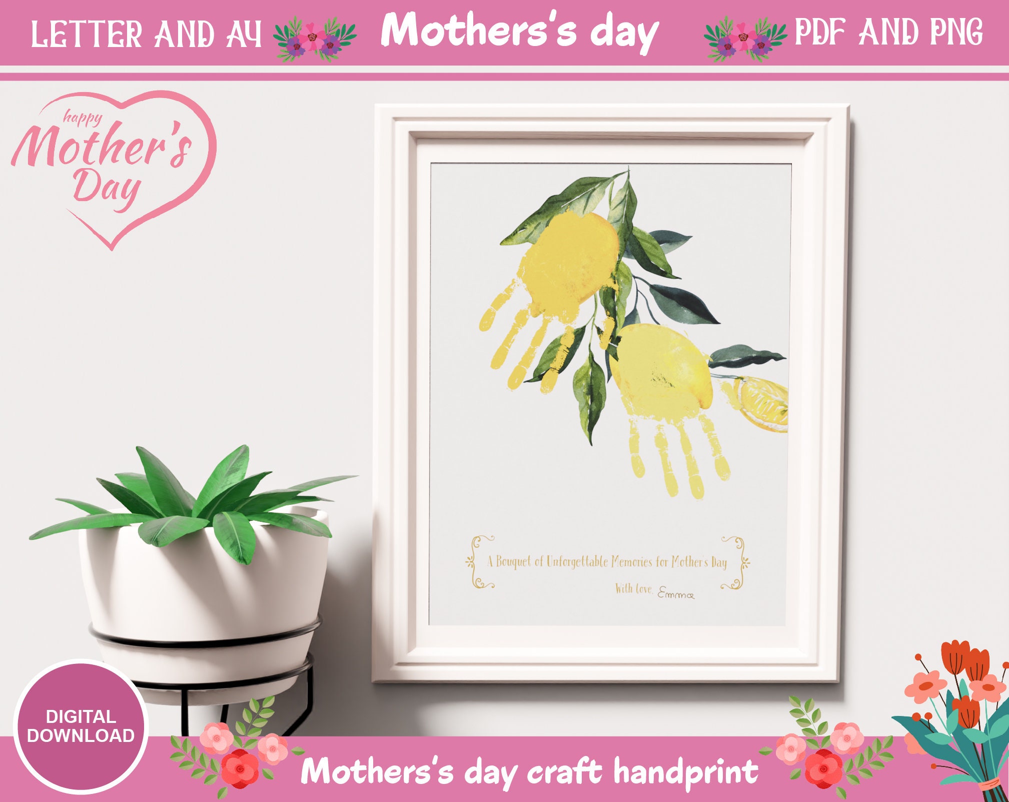 Mother's Day Handprint Art Print Floral Bouquet Keepsake for Mom ...