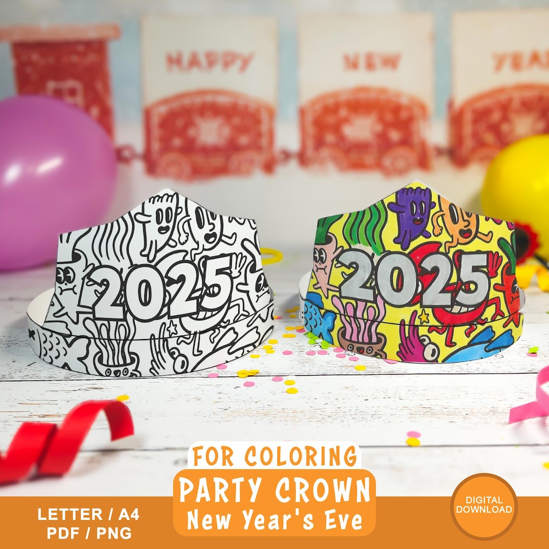 Coloring DIY Kids New Year's Eve Party Hat Printable Craft for ...