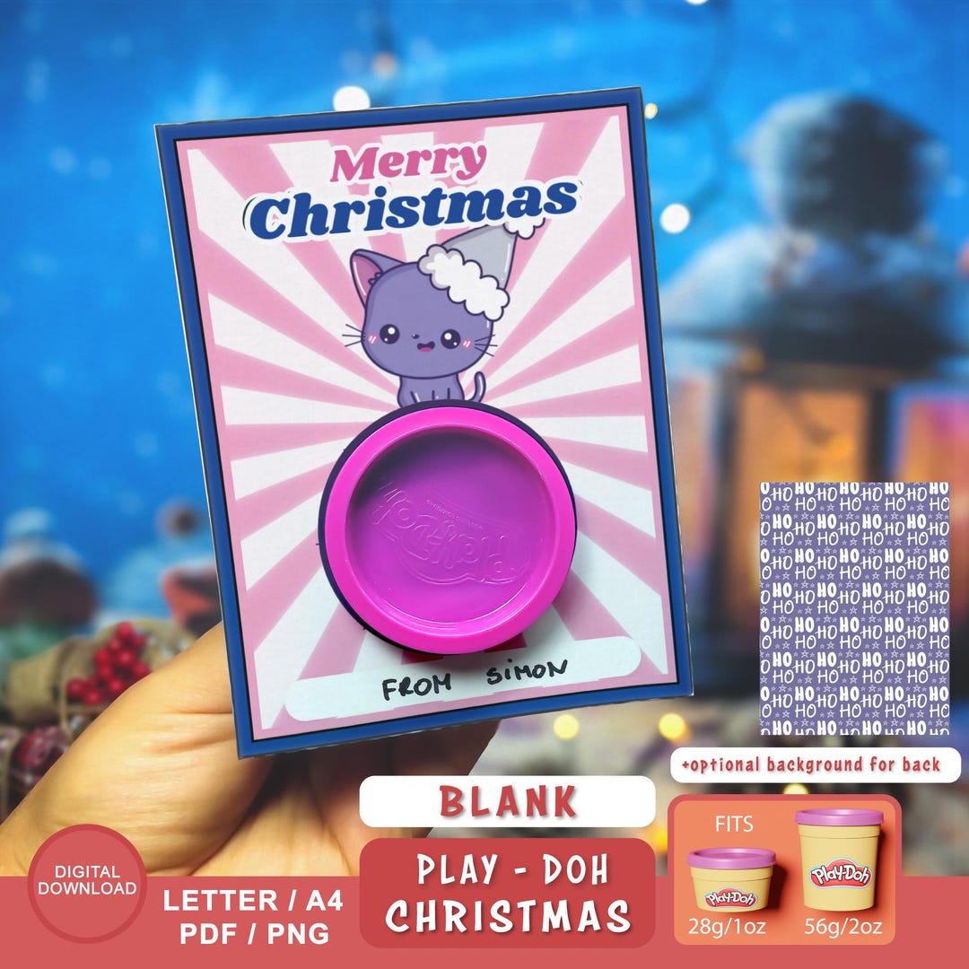Blank Christmas Play-doh Holder, Cute Cat, Girl and Boy Xmas, Printable ...