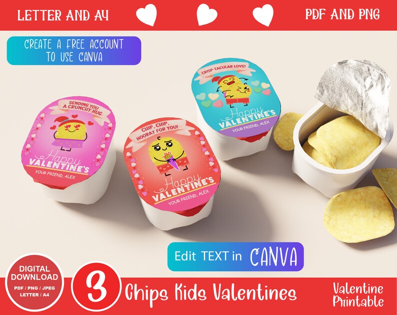 Chips Kids Valentines Printable, Make School Valentine's Day Fun With ...