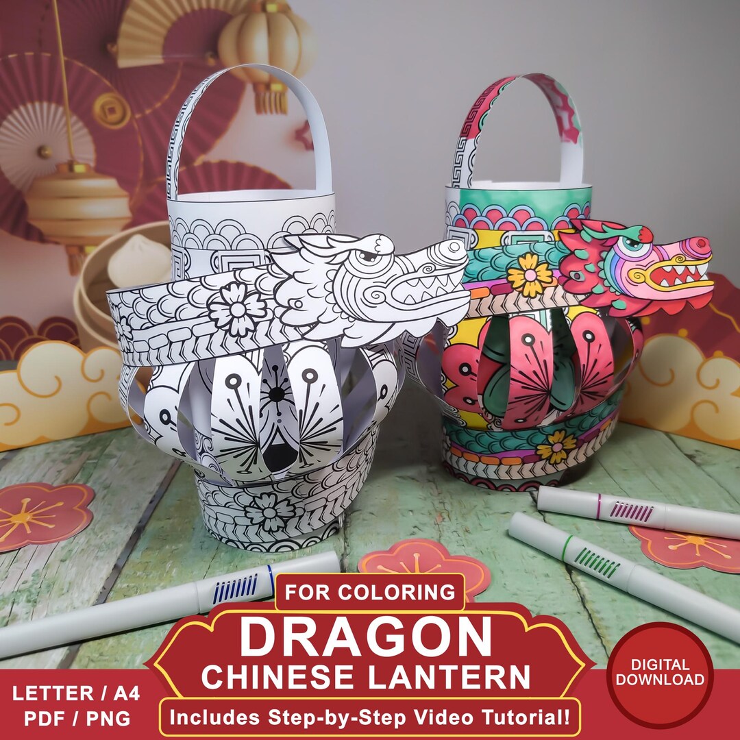 Coloring Chinese New Year Paper Lantern Craft Kit, Printable DIY ...