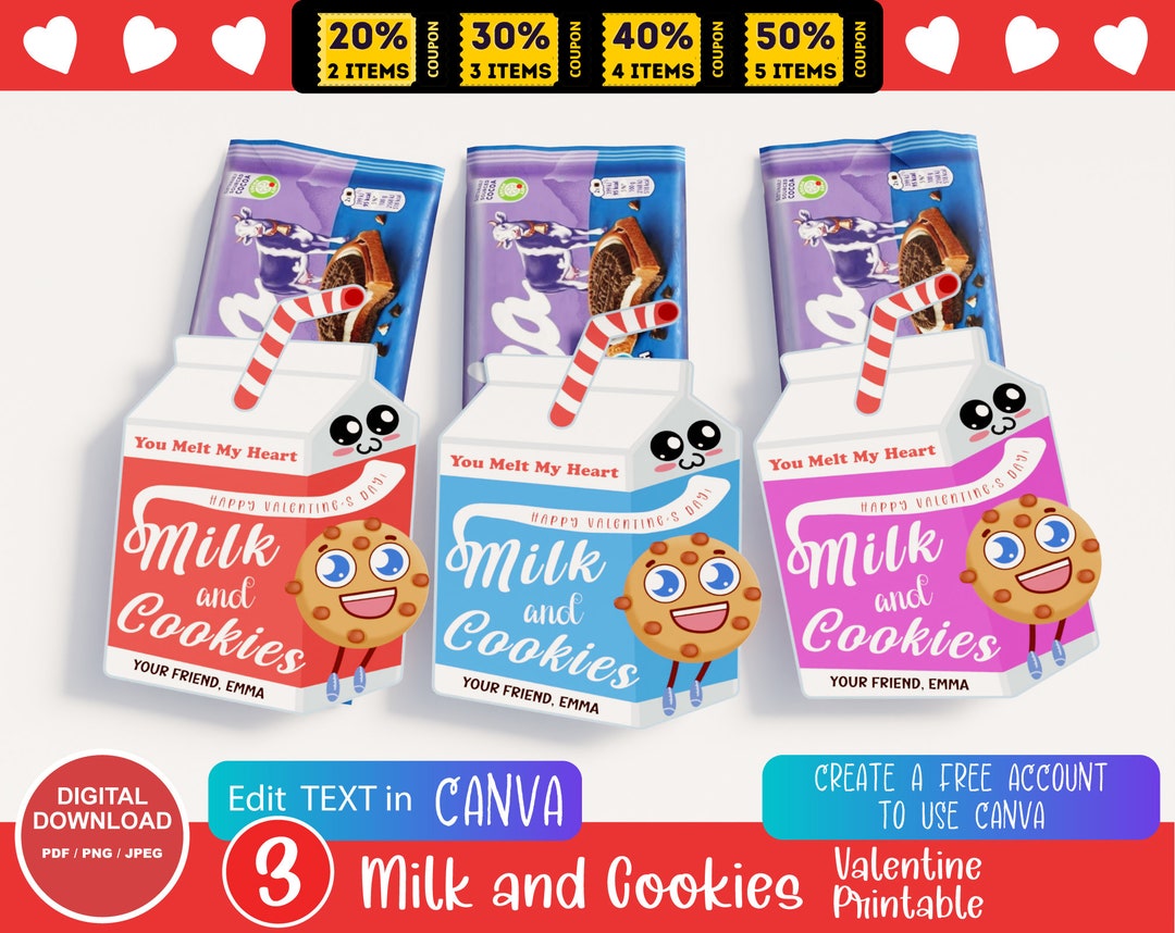 Customizable Cookies and Milk Valentine Printables for Kids, Delight in ...