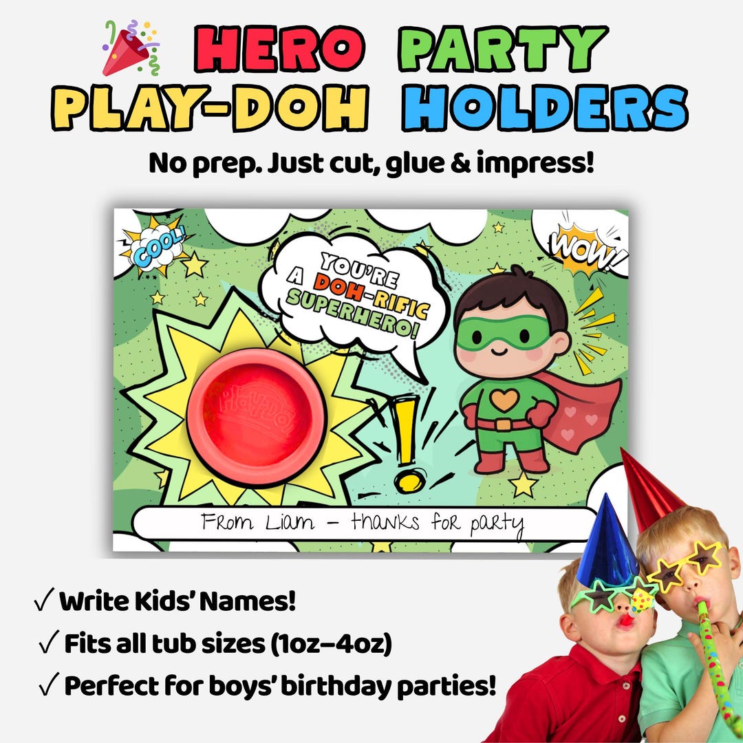 Printable Superhero Play-doh Favor Tag: Birthday Party, Classroom ...
