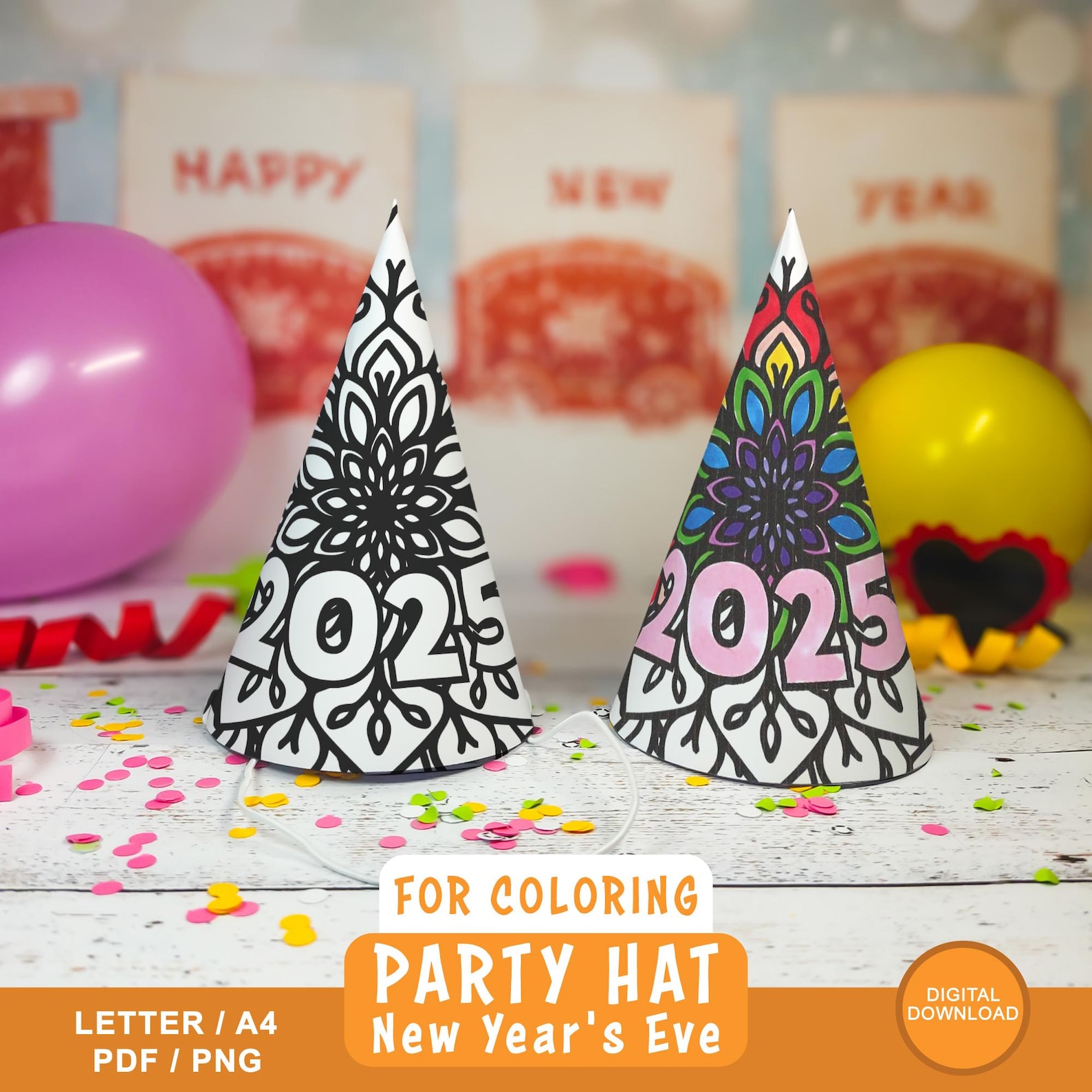 Coloring DIY Kids New Year's Eve Party Hat Printable Craft for ...
