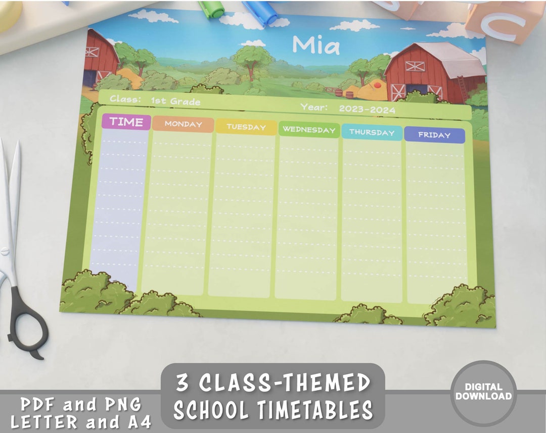 Personalized Farm-themed School Timetables for Kids Custom Name A4 and ...