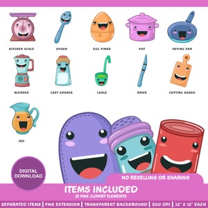 Kitchen Clipart Set, Kawaii Clipart, Cute Clipart, 31 PNG Cliparts ...