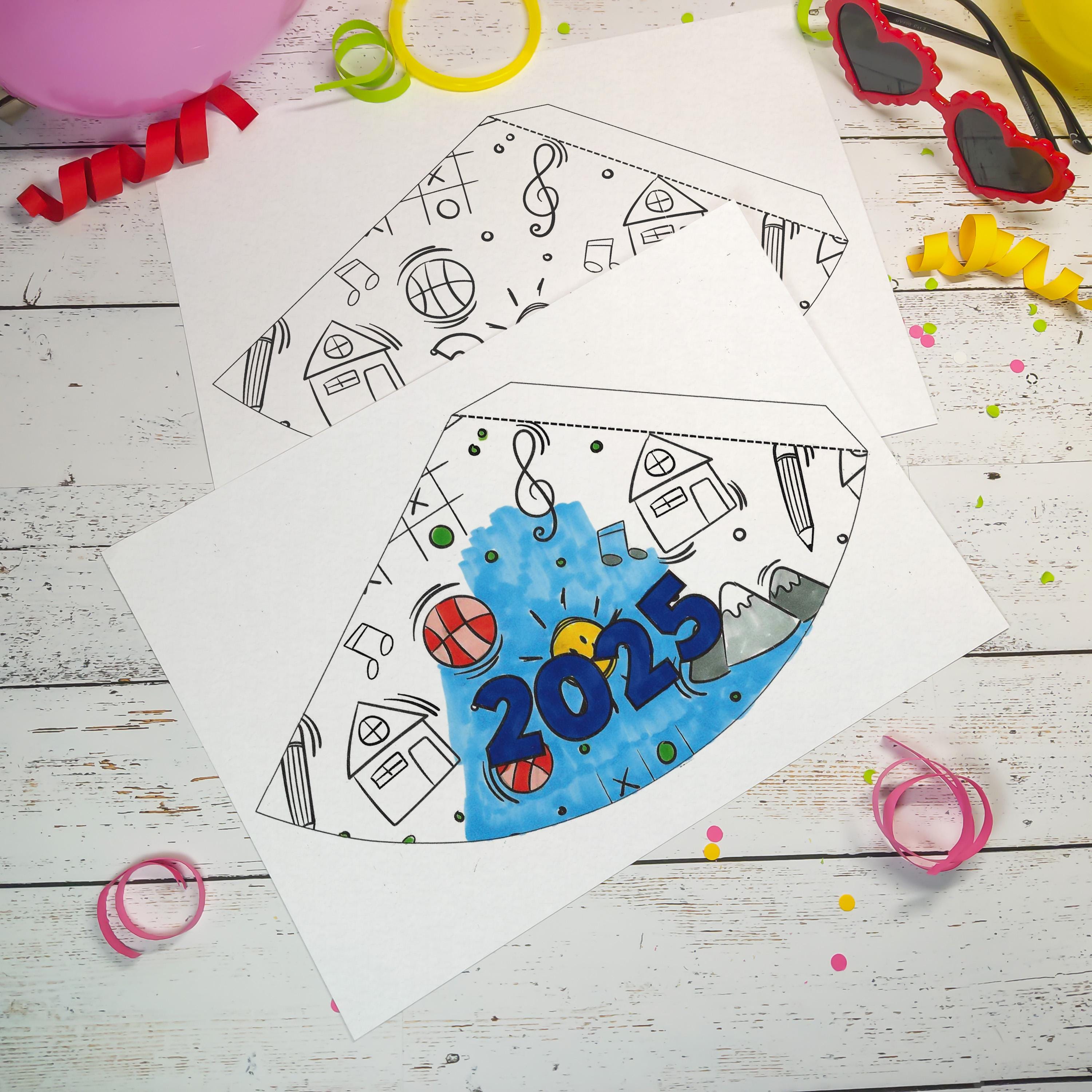 Coloring DIY Kids New Year's Eve Party Hat Printable Craft for ...