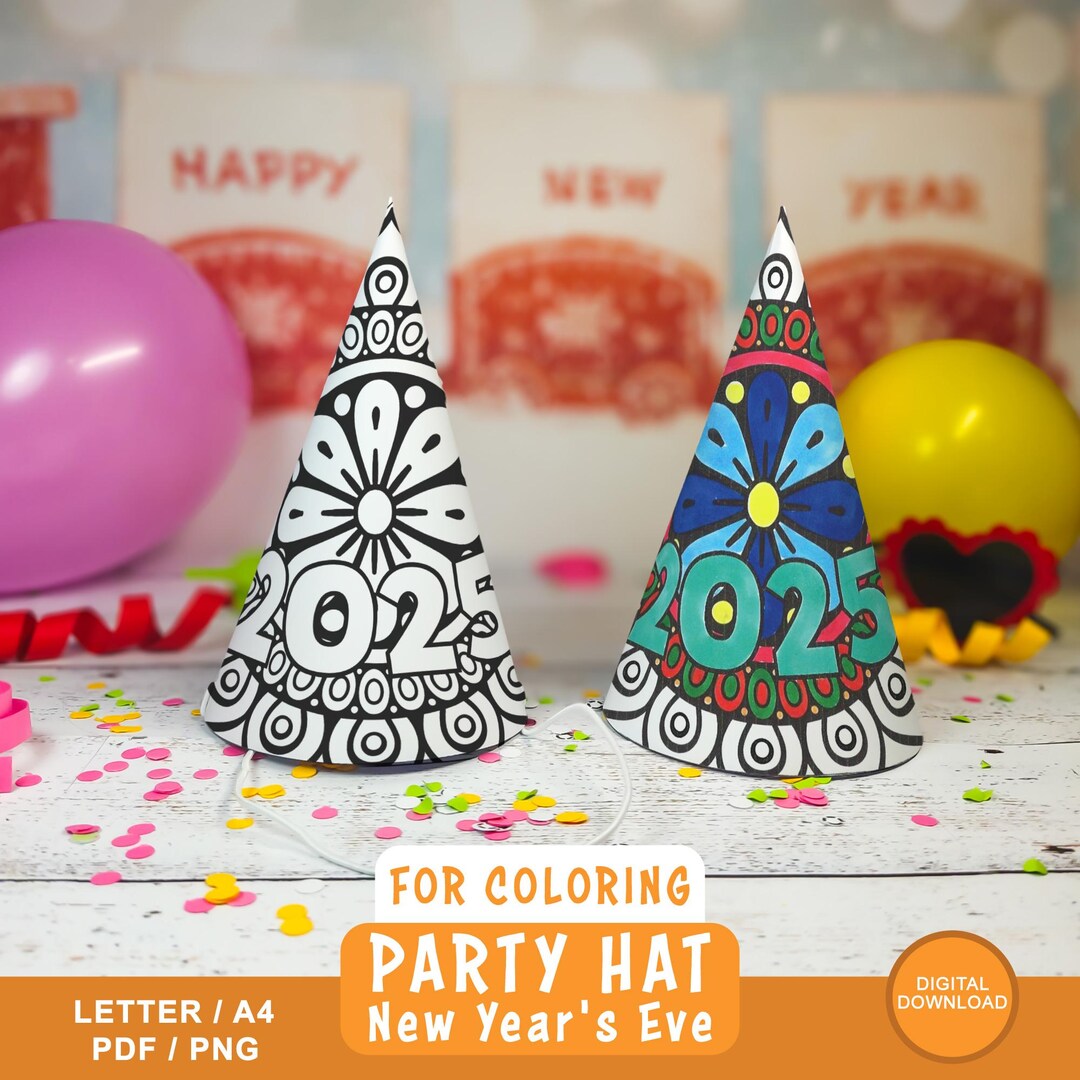 Coloring DIY Kids New Year's Eve Party Hat Printable Craft for ...