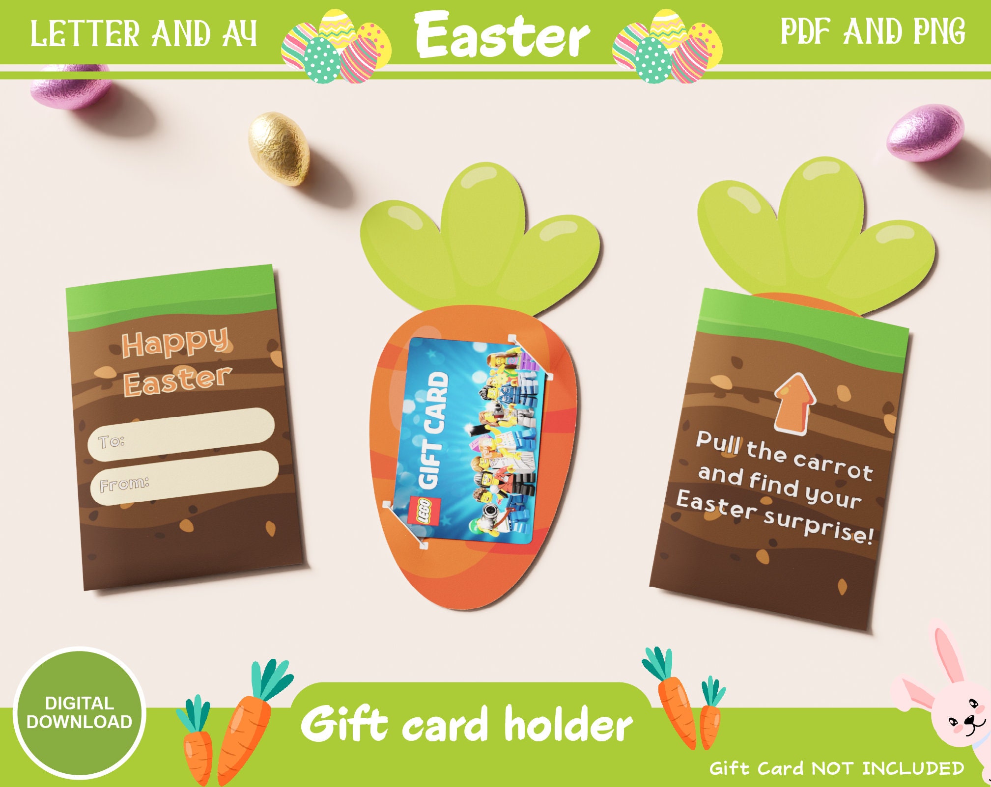 Easter Bunny Gift Card Holder Printable Foldable Card With Sweet Easter ...