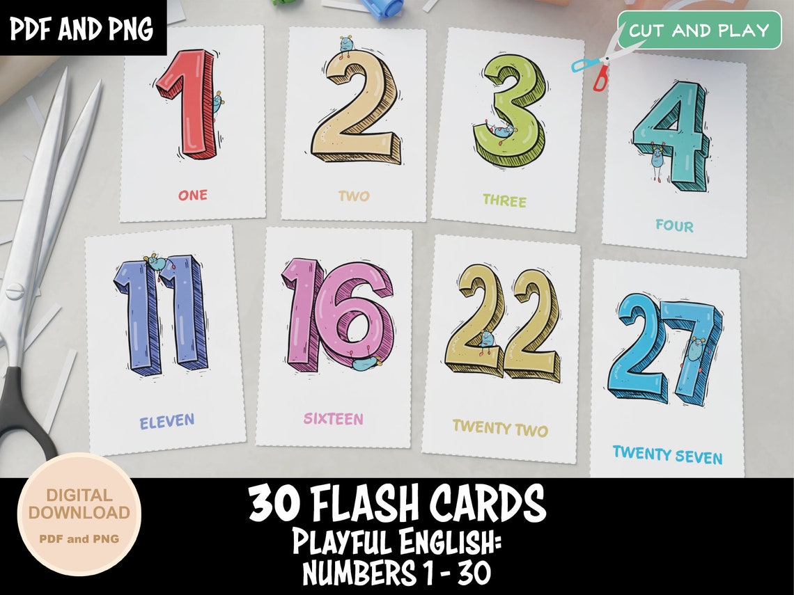 Printable Preschool Flashcards Numbers 1-30 Vibrant Colors - Etsy